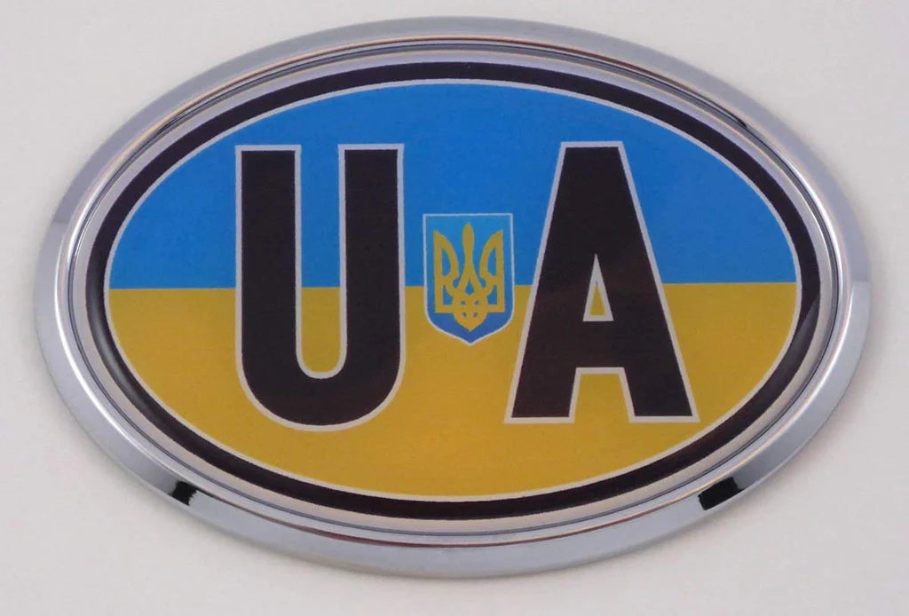UA Ukrainian Car Chrome Emblem Bumper Sticker Flag Decal Oval – Yevshan